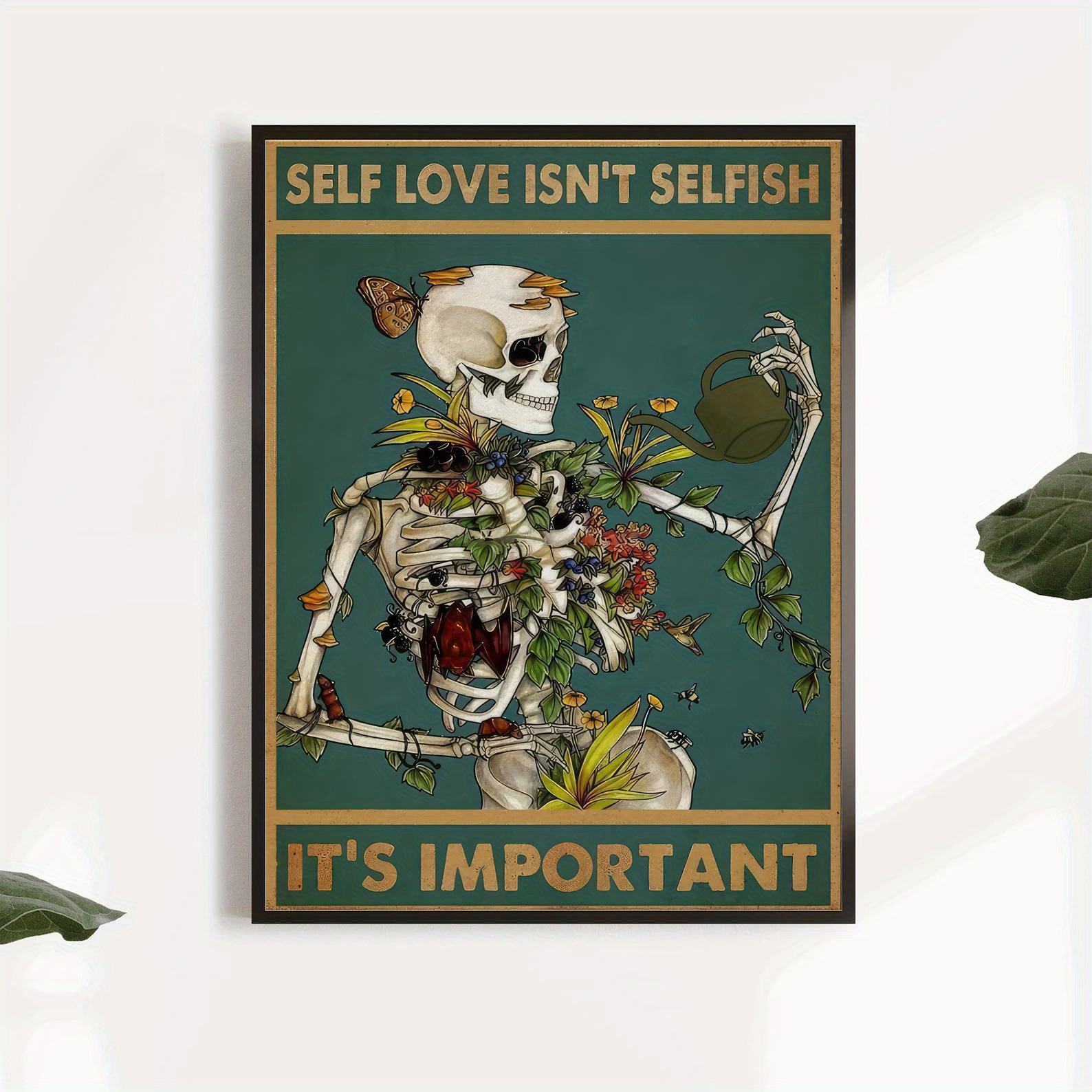 Retro Canvas Poster Funny Skeleton Skull Watering Plant - Temu