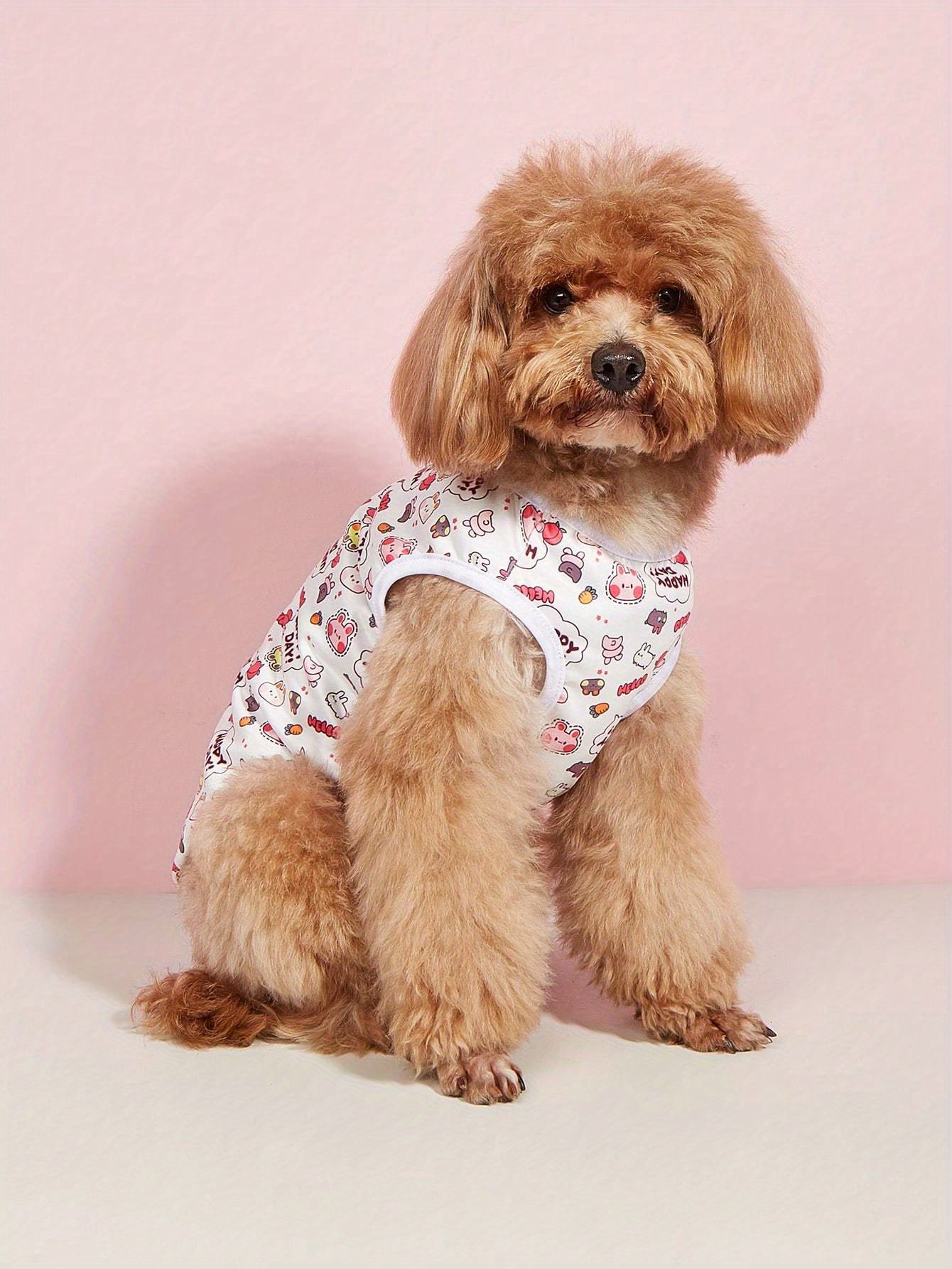 White Cartoon Printed Dog Vest Cartoon Dog T Shirts Cute Clothes For ...