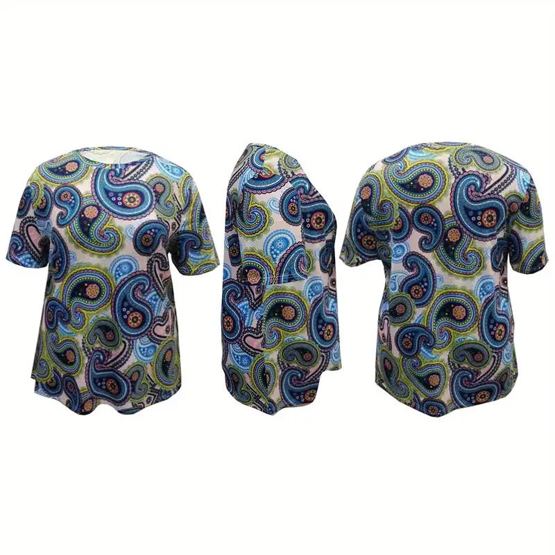 Plus Size Boho T Shirt Womens Plus Paisley Print Round Neck Temu Canada