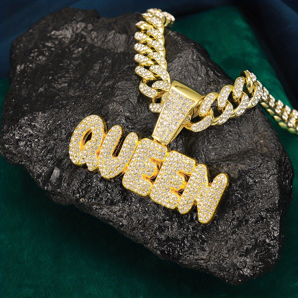 Queen Letter Pendant Necklace Miami Cuban Chain Fashion - Temu Canada