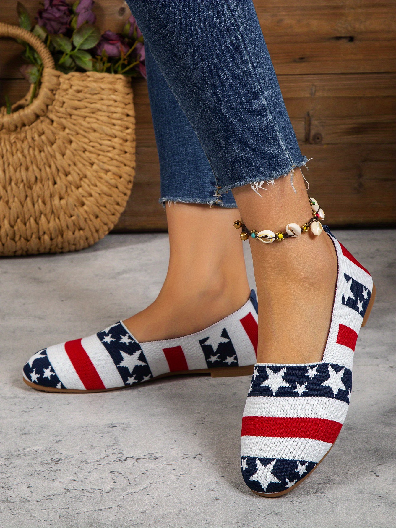 Women's Knitted Ballet Flats Strap Striped Soft Sole Slip - Temu United ...