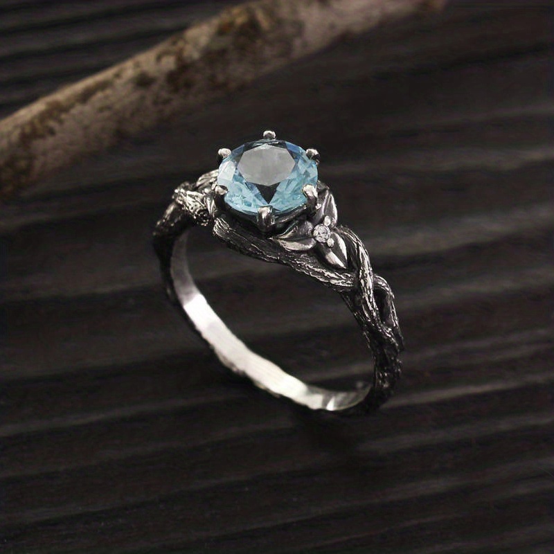 Vintage Ring Inlaid Waterish Blue Gemstone Retro Vine Design - Temu New Zealand