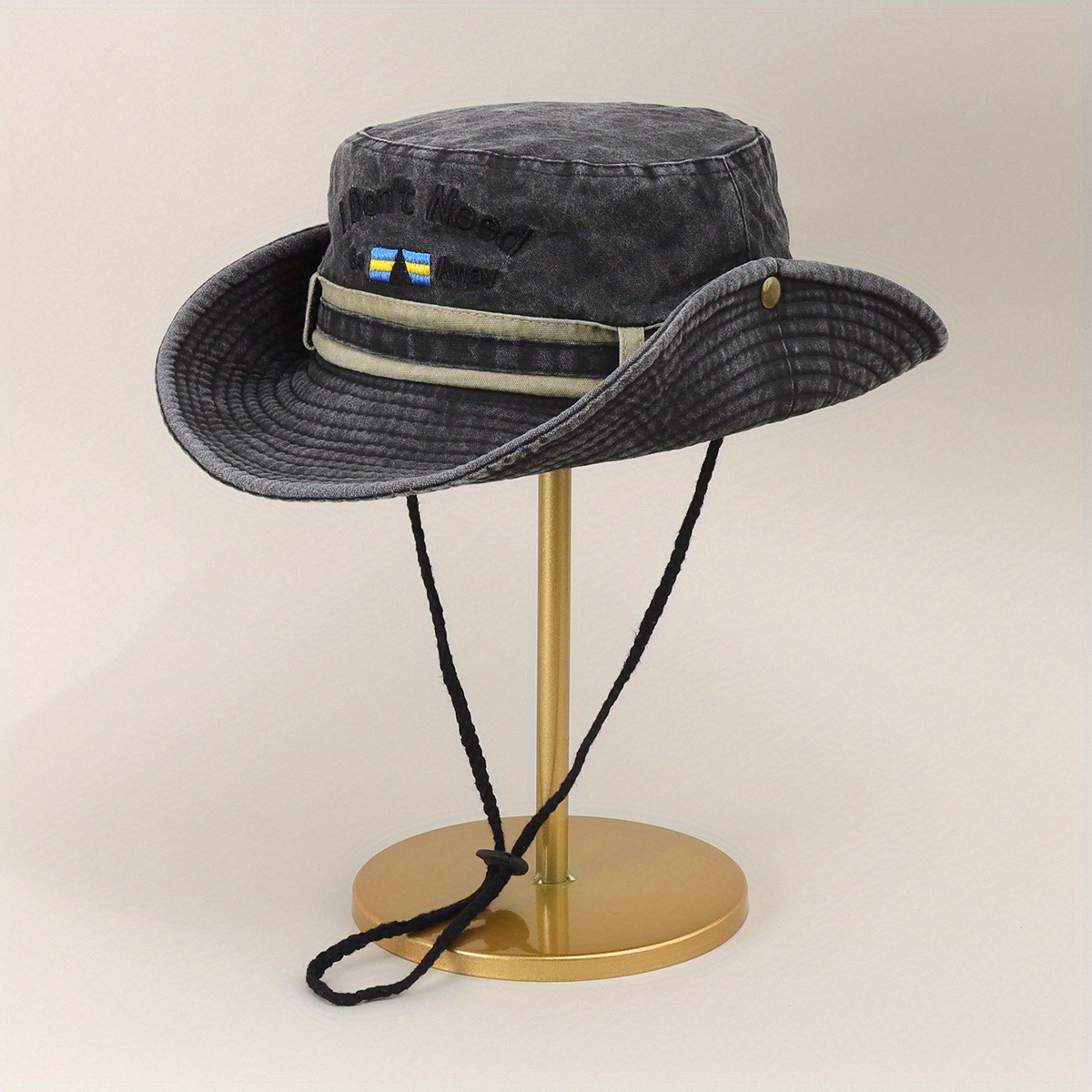 washed denim embroidery drawstring et hat retro western cowboy outdoor ...