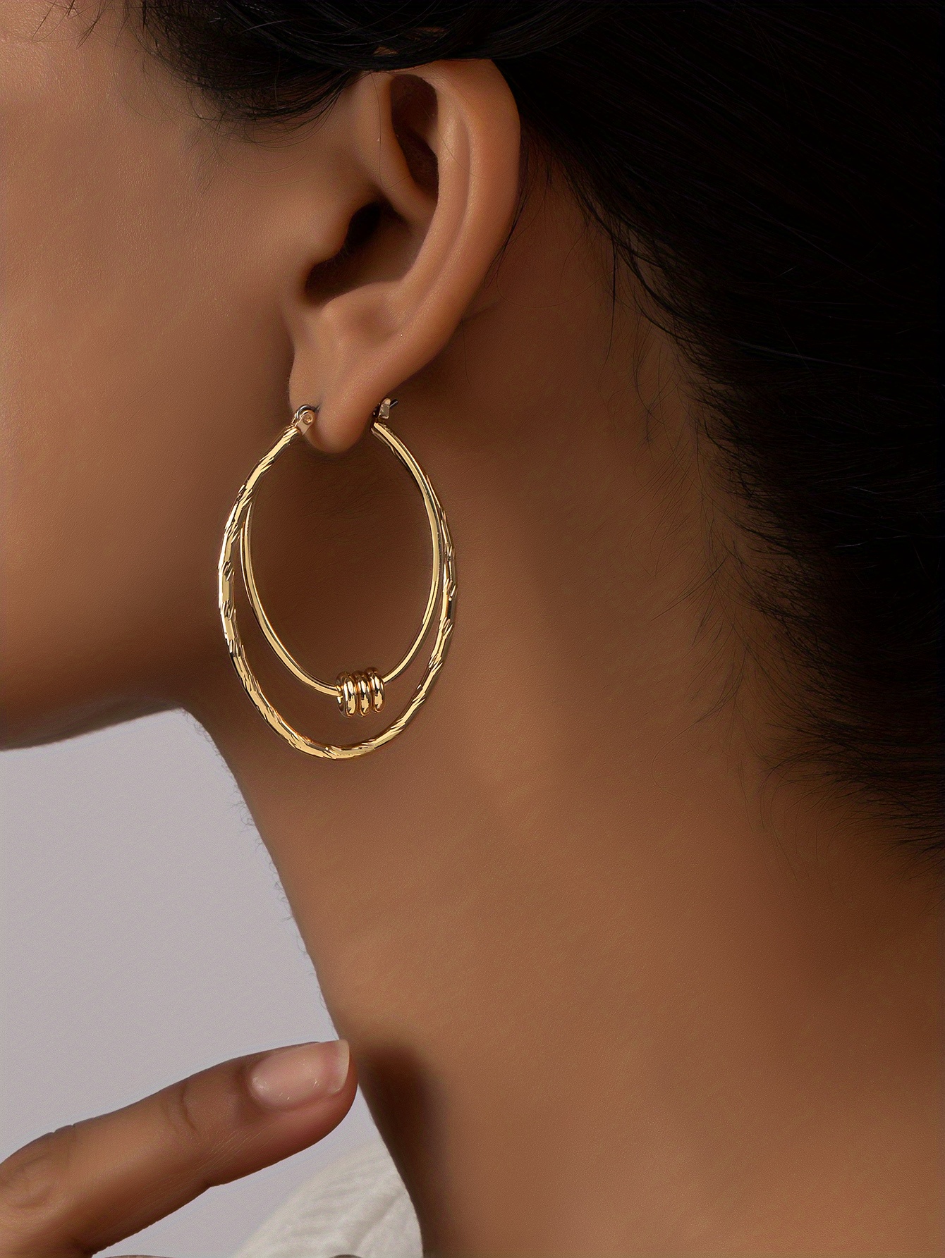 Double Hollow Oval Design Hoop Earrings Iron - Temu Canada