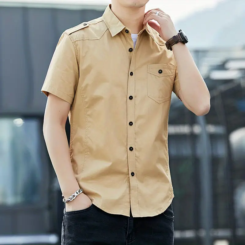 Mens Chest Pocket Short Sleeve Casual Button Shirt Summer Temu