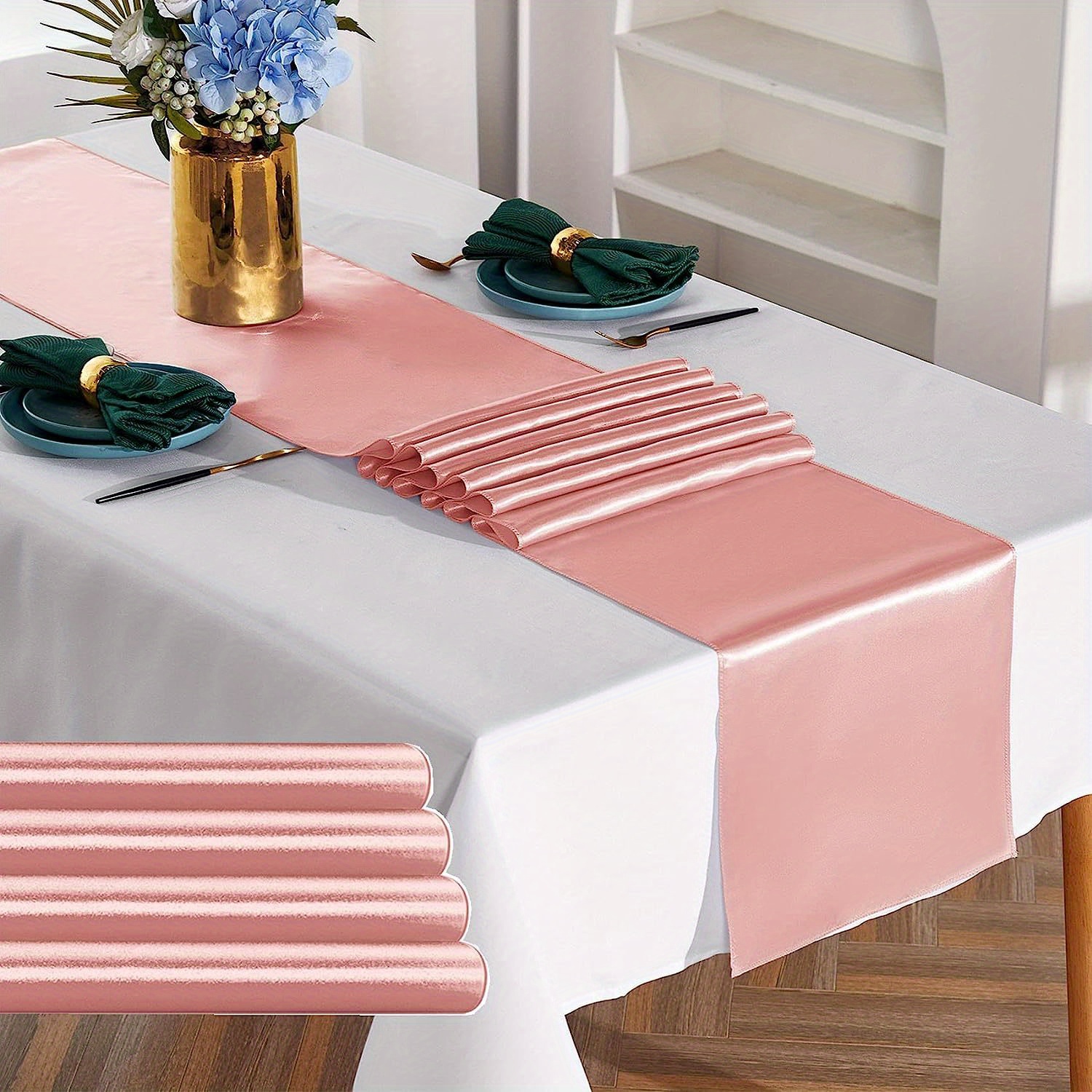 Rose Gold Table Runners Satin Table Runner Long Silk Smooth - Temu