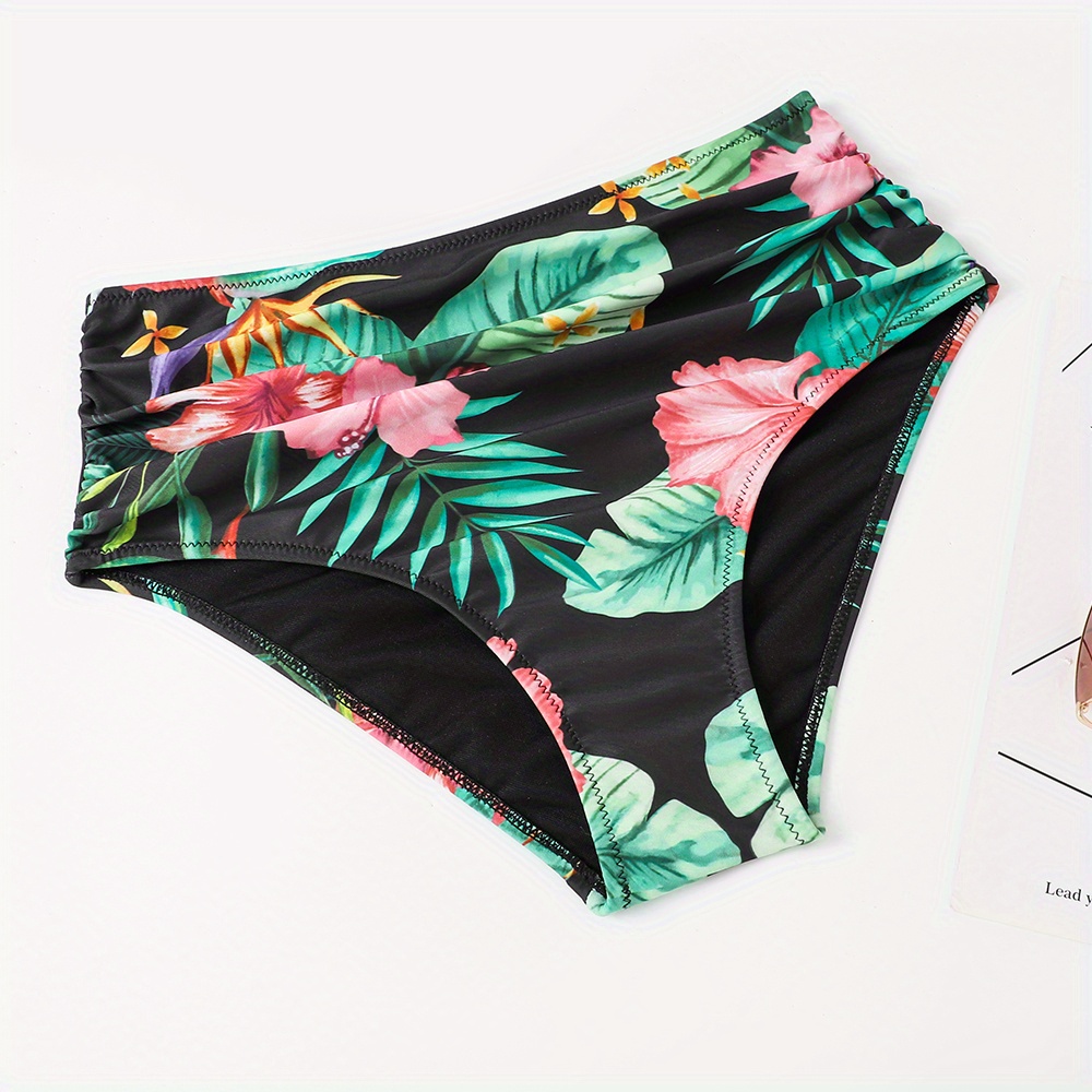 Tropical Floral Leaf Print Ruffle Tankini Ruched High Waist - Temu Canada