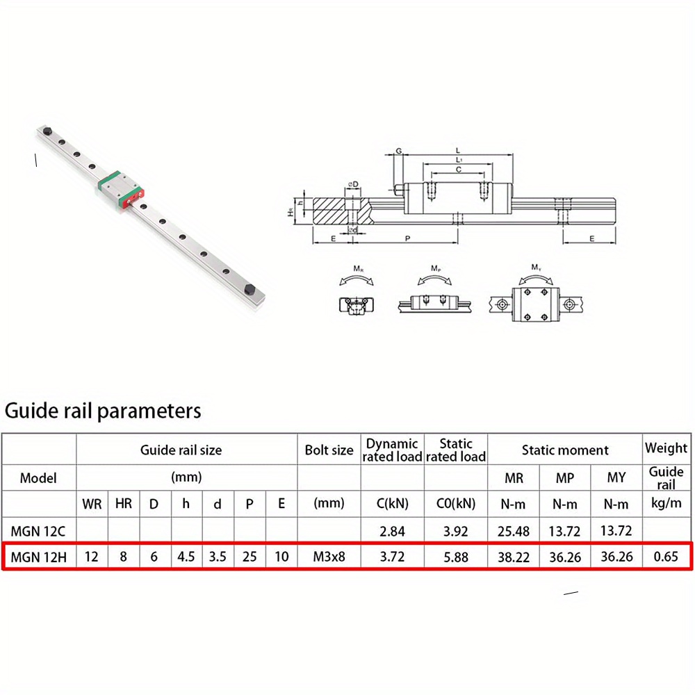 Mgn12h Linear Rail Guide 1carriages Mgn12 Linear Slide 3d - Temu