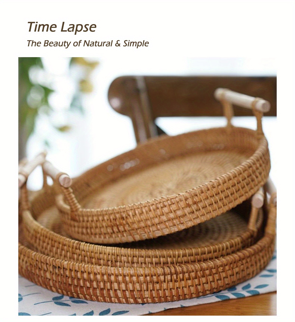 Rustic Hand woven Rattan Serving Tray Handles Perfect Dinner - Temu United