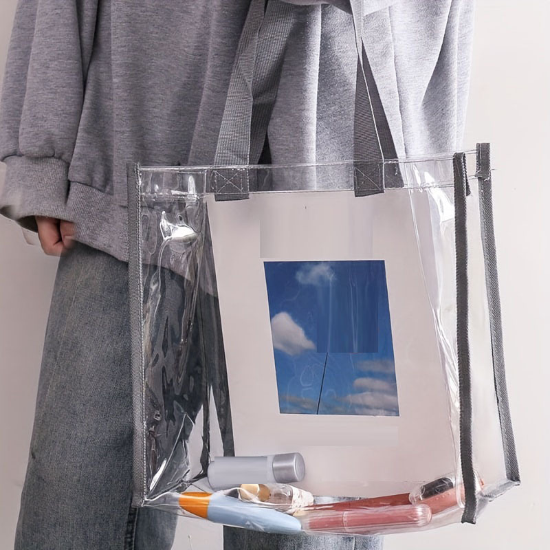 Large Clear Tote Bag Fashion Pvc Handbag Transparent Storage - Temu