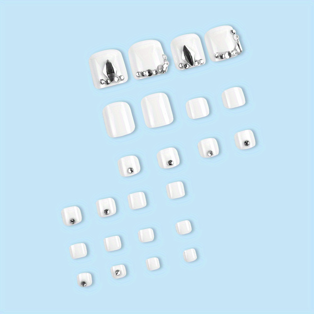 White Press Toenails Rhinestone Design Short - Temu Ireland