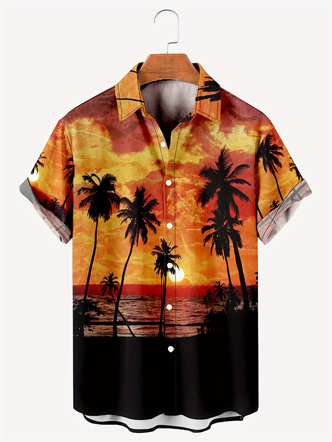 men's hawaiian style coconut sunset graphic lapel shirt men - Temu