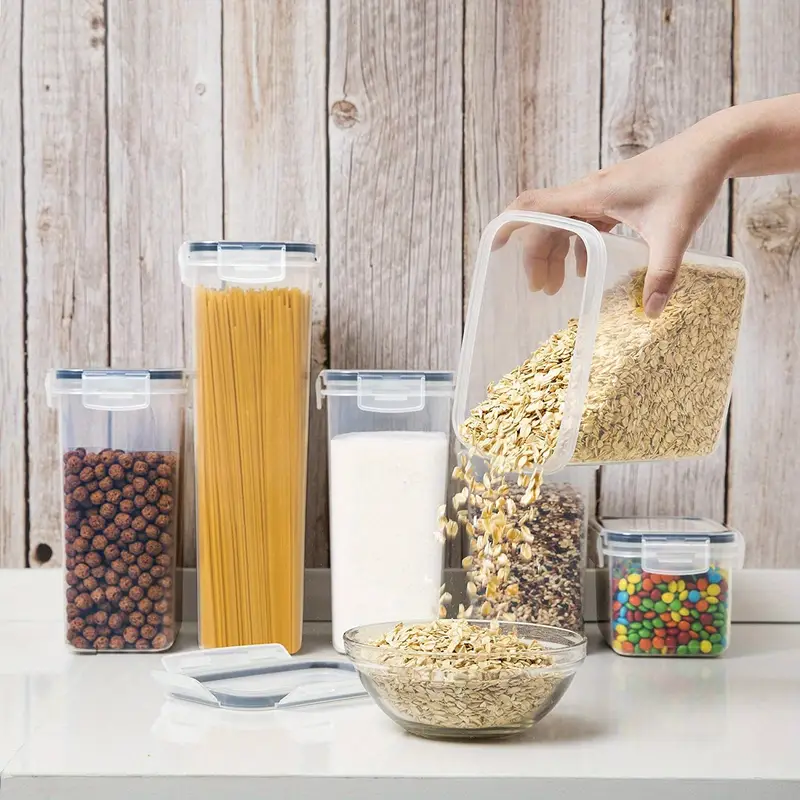 뚜껑이있는 5pcs 밀폐 식품 저장 용기 세트 주방 식료품 저장실 조직을위한 Bpa 무료 플라스틱 건조 식품 Temu