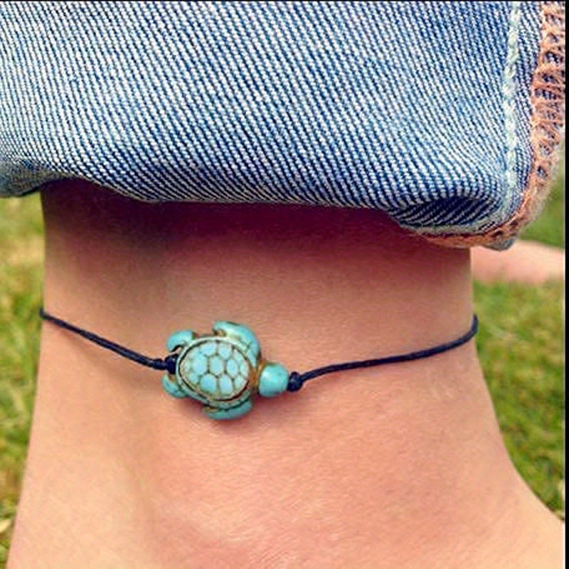Summer Beach Ocean Style Turquoise Turtle Shape Bead Anklet - Temu ...