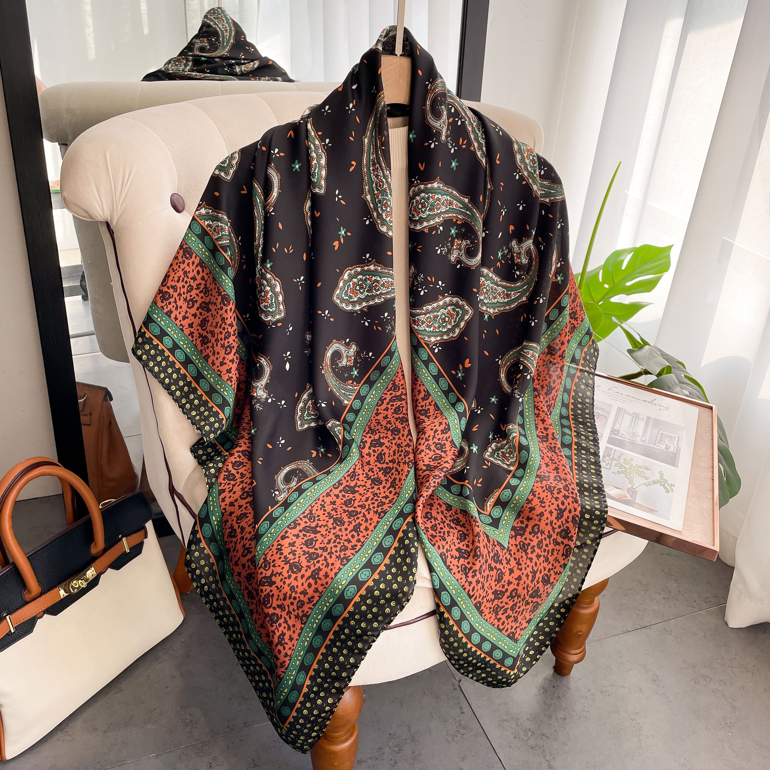 large satin square scarf vintage paisley print shawl - Temu Australia