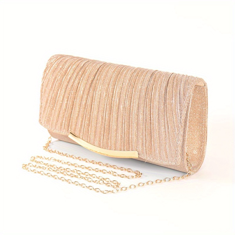 Ruched Evening Bag For Women Metal Decor Flap Clutch Purse Fashion ...