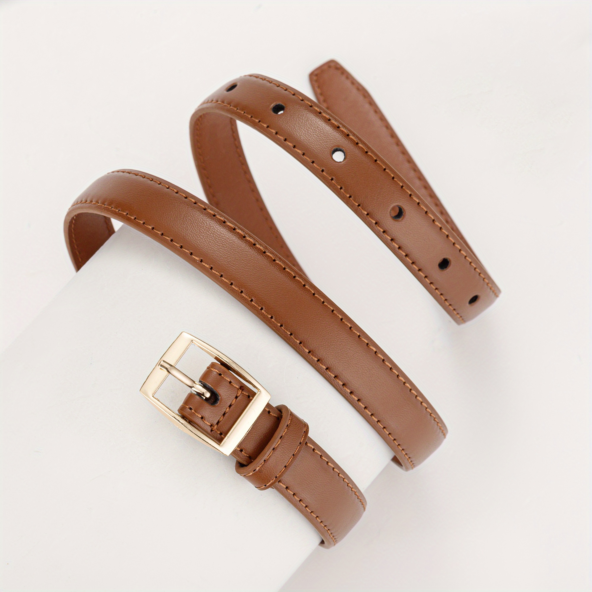 Golden Small Square Buckle Simple Leather Belt Versatile - Temu Australia