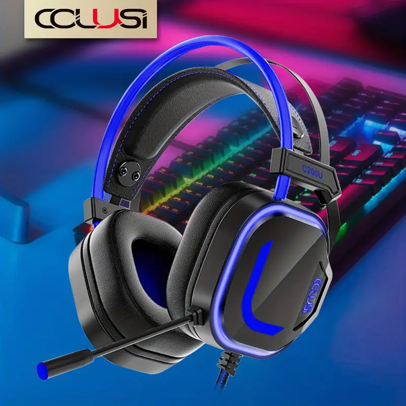 Pc용 Colusi Usb Pro 게임용 헤드셋 소음 제거 마이크가 있는 71 서라운드 사운드 헤드폰 노트 Temu
