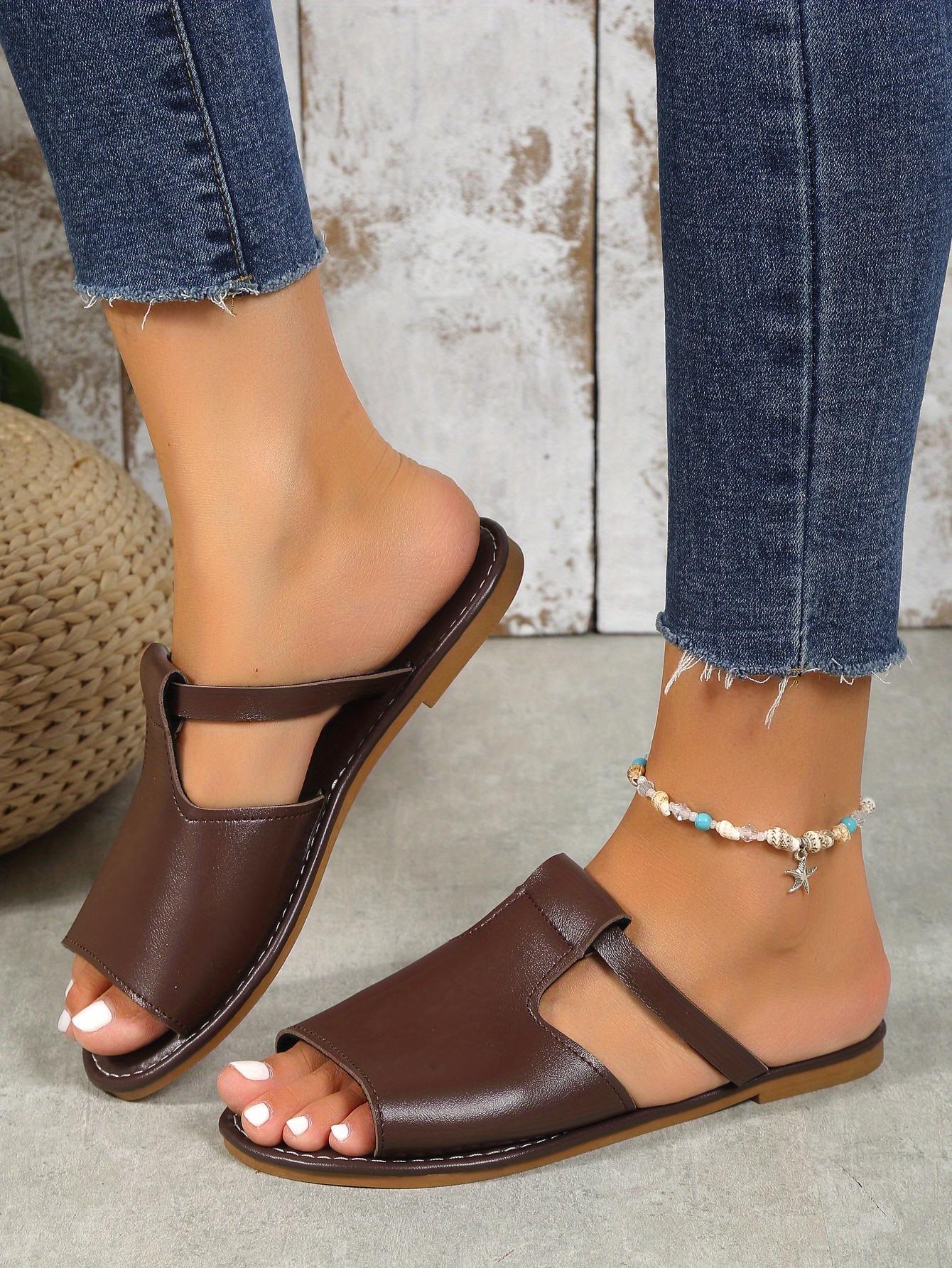 Women's Solid Color Slide Sandals, Casual Cutout Slip On Shoes ...