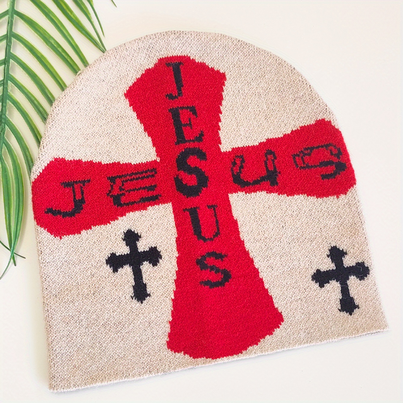 Cross Jacquard Beanie Khaki Gothic Knit Hat Unisex - Temu