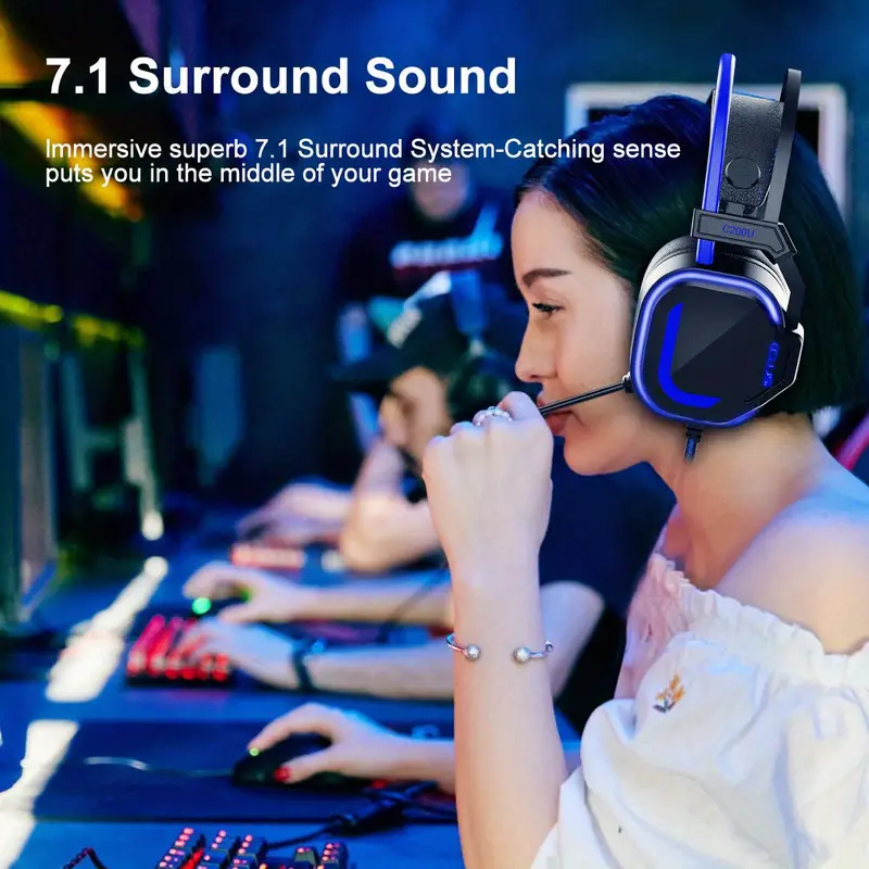 Pc용 Colusi Usb Pro 게임용 헤드셋 소음 제거 마이크가 있는 71 서라운드 사운드 헤드폰 노트 Temu