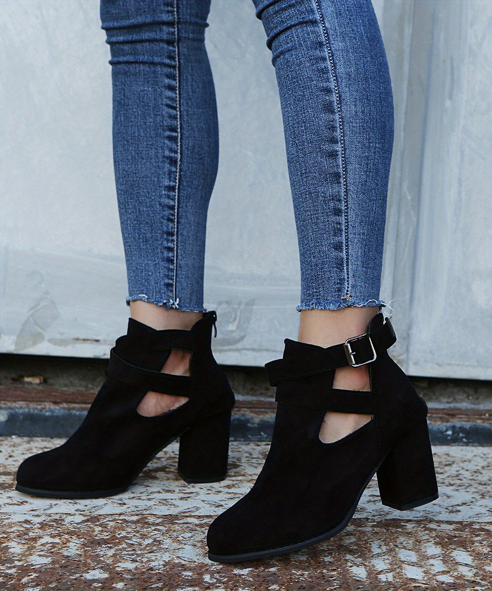 Womens Block Heeled Ankle Boots Comfy Buckle Strap Back Temu