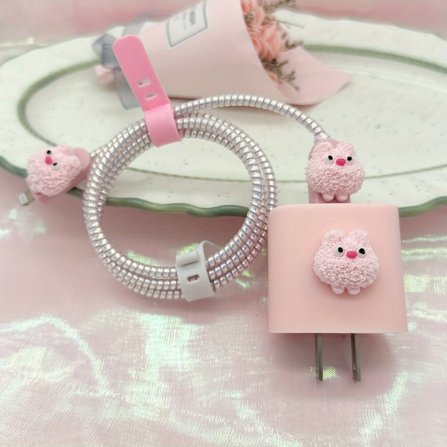 cartoon fluffy cute charger case data cable protective cover - Temu New ...