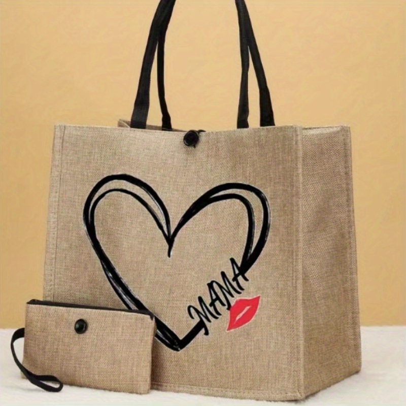 Large Capacity Canvas Tote Bag With Wristlet Purse Durable Lightweight ...