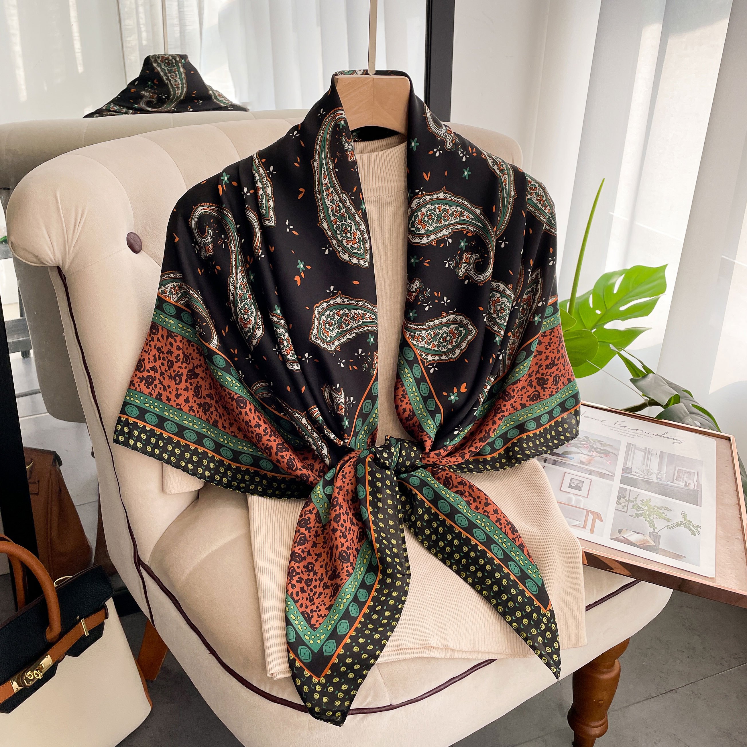 large satin square scarf vintage paisley print shawl - Temu Australia