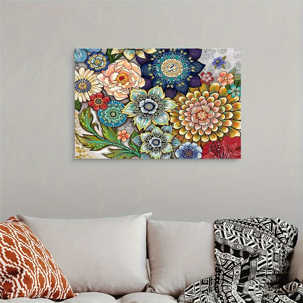 1pc 아트 캔버스 포스터 만다라 꽃 그림 벽 예술 포스터 욕실 침실 사무실 거실 홈 월 데코용 아트워크 벽 Temu