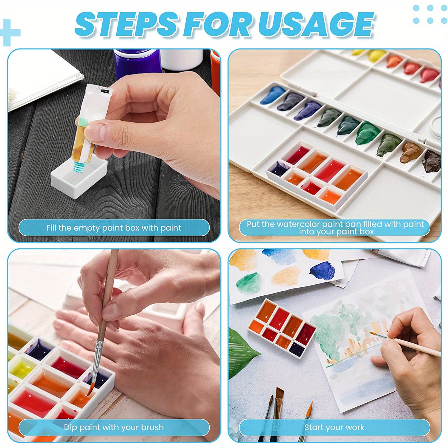 Empty Watercolor Full Pans Painting Supplies White Plastic - Temu