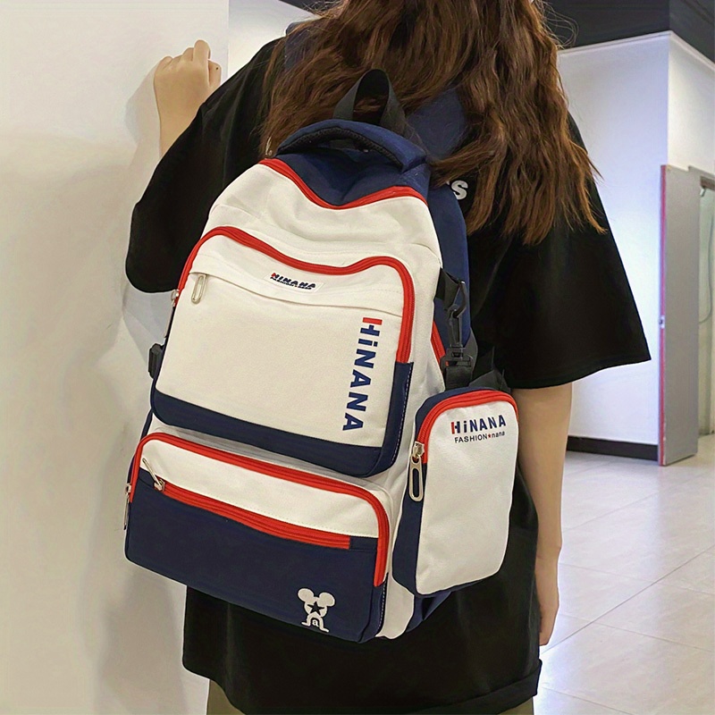 trendy colorblock letter print backpack lightweight rucksack - {region ...