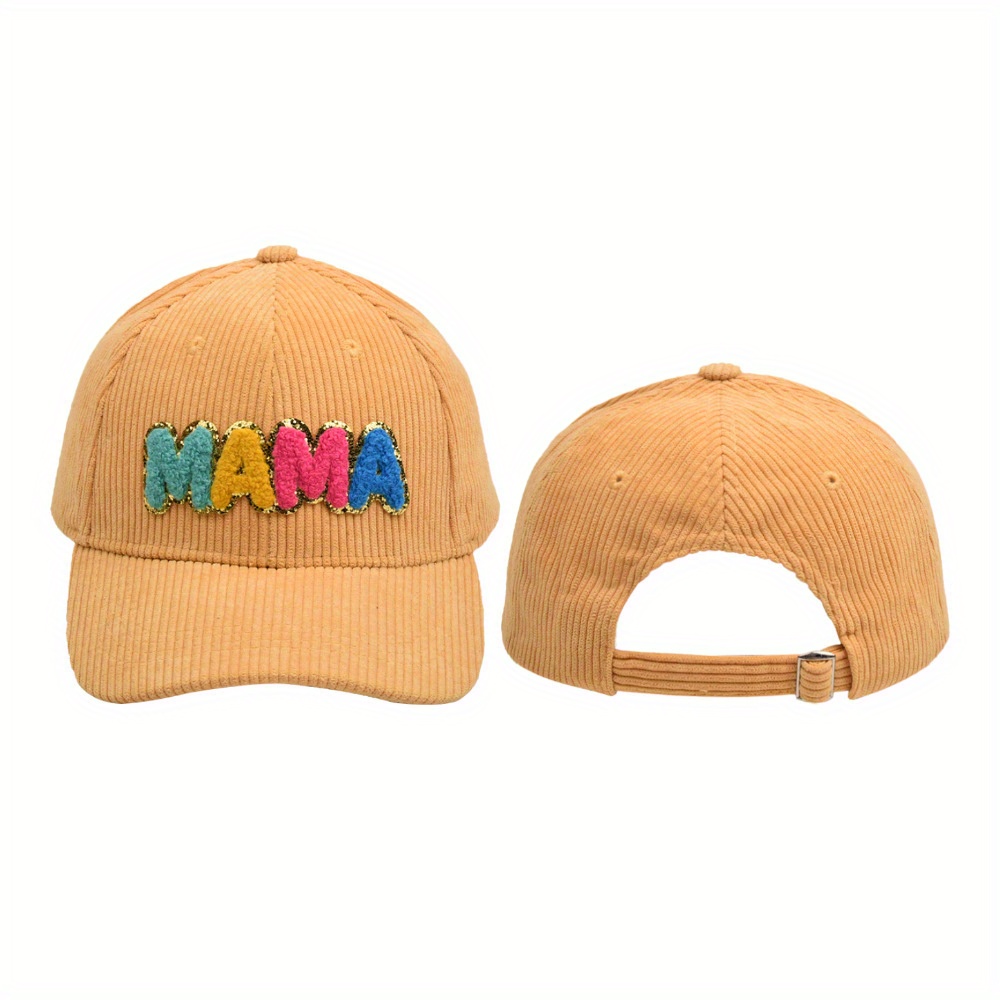 mama patch corduroy baseball cap solid color casual dad hat - Temu ...