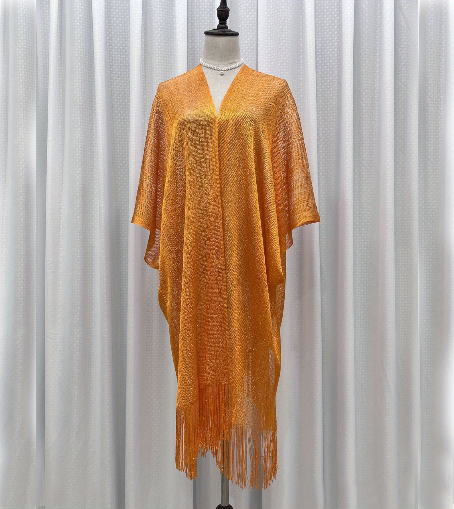 Solid Color Sparkling Shawl Thin Breathable Tassel Cape - Temu