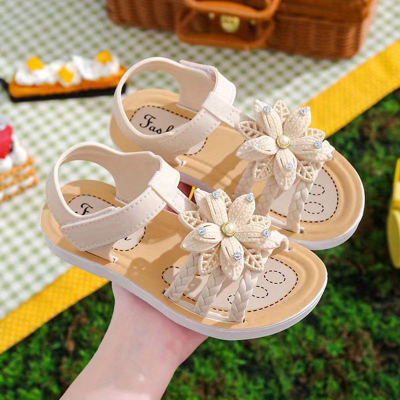 Girls Trendy Open Toe T Strap Sandals Flower Decor - Temu United Kingdom