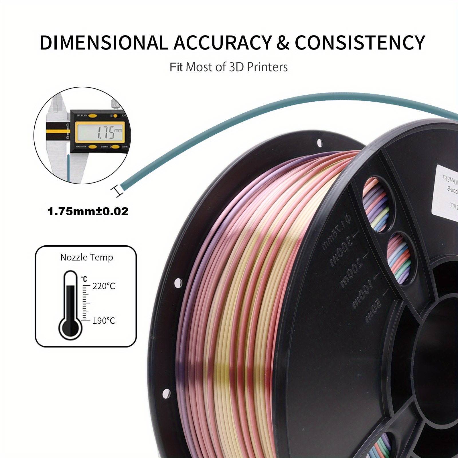 Shiny Multicolor Pla 3d Printer Filament Spool (2.2lbs) - Temu Australia