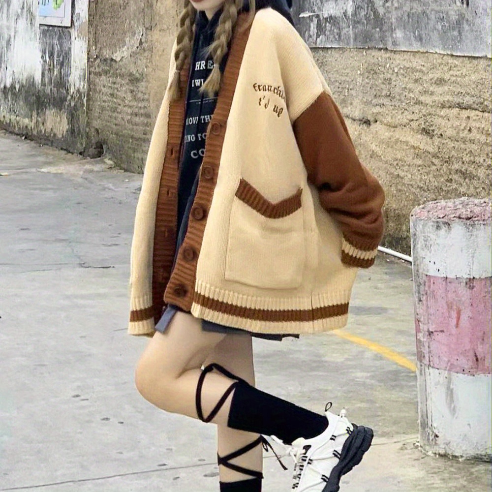 embroidered color shoulder cardigan preppy long - Temu Philippines