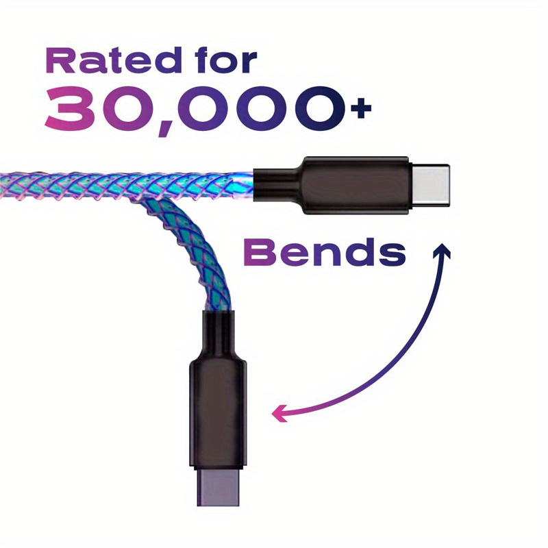 66W USB C C כבל טעינה מהירה LED RGB Light Gradient - Temu