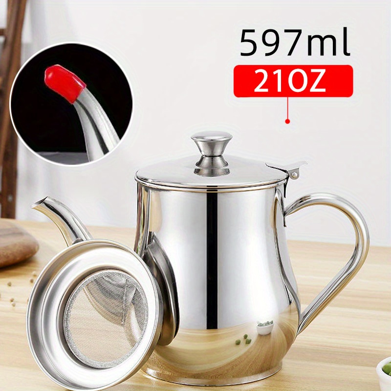 1pc Jug With Strainer 14oz 21oz Condiment Jug Stainless Steel Oil Tea ...