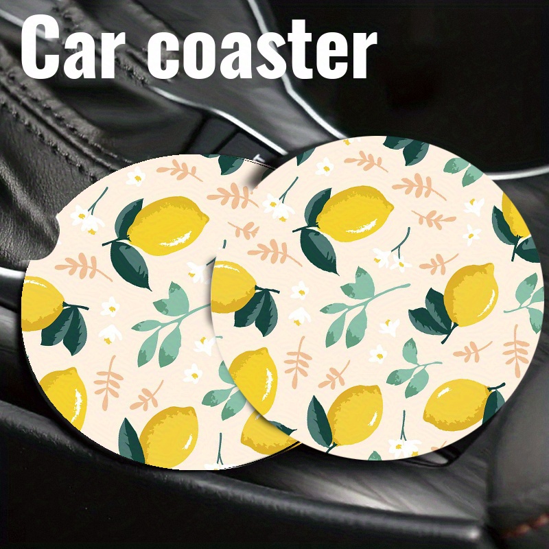 2pcs car coaster plant lemon printing silicone round non slip cup ...