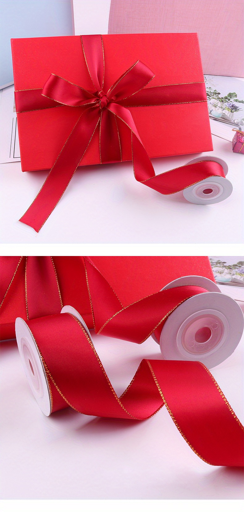 1pc 2 5cm Double Gold Edge Satin Ribbon Handmade Rose Silk - Temu Australia