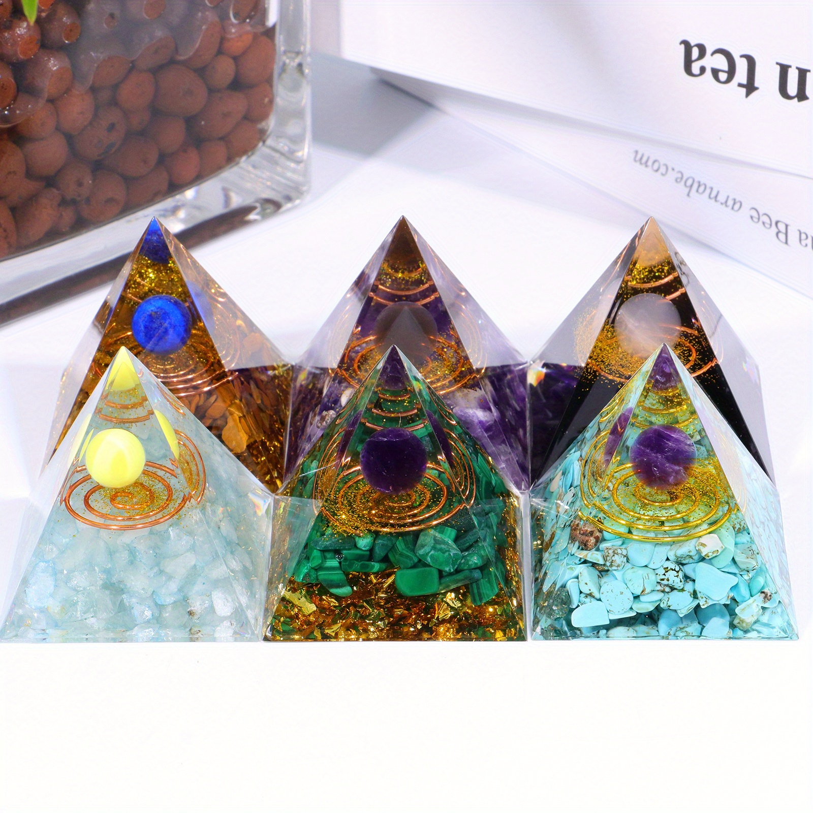 긍정적인 에너지와 자수정 수정 구슬을 위한 1pc Orgone 피라미드 크리스탈 에너지 생성기로부터 보호 스트레스에 대한