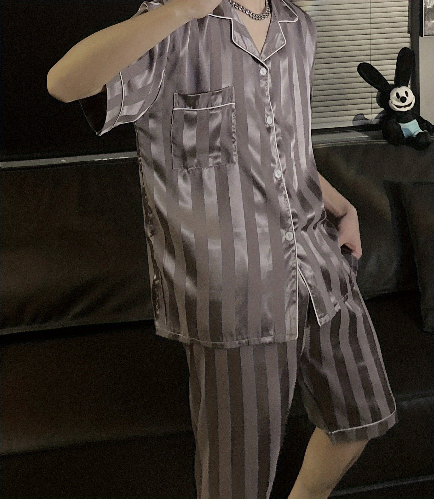 Men's Pajamas Thin Summer Simulation Silk Short Sleeve - Temu United ...