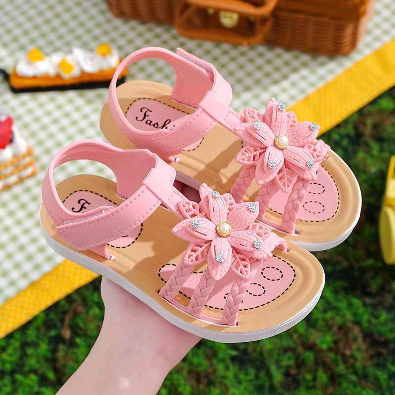 Girls Trendy Open Toe T strap Sandals Flower Decor - Temu United Kingdom
