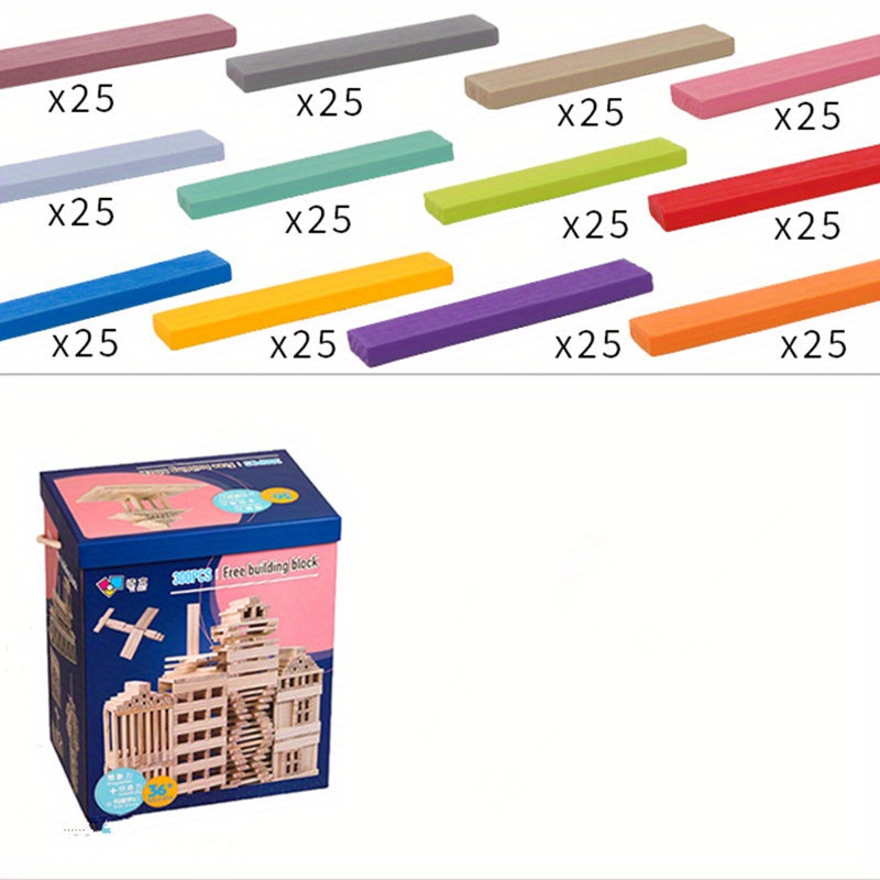 300p Pieces Of Colorful Wooden Material Building Blocks Logs Solid Wood ...