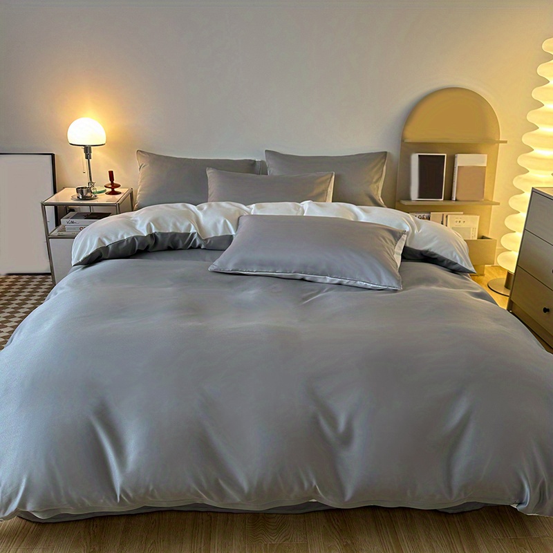 Modern Simple Duvet Cover Set Solid Color Grey Washable - Temu United ...