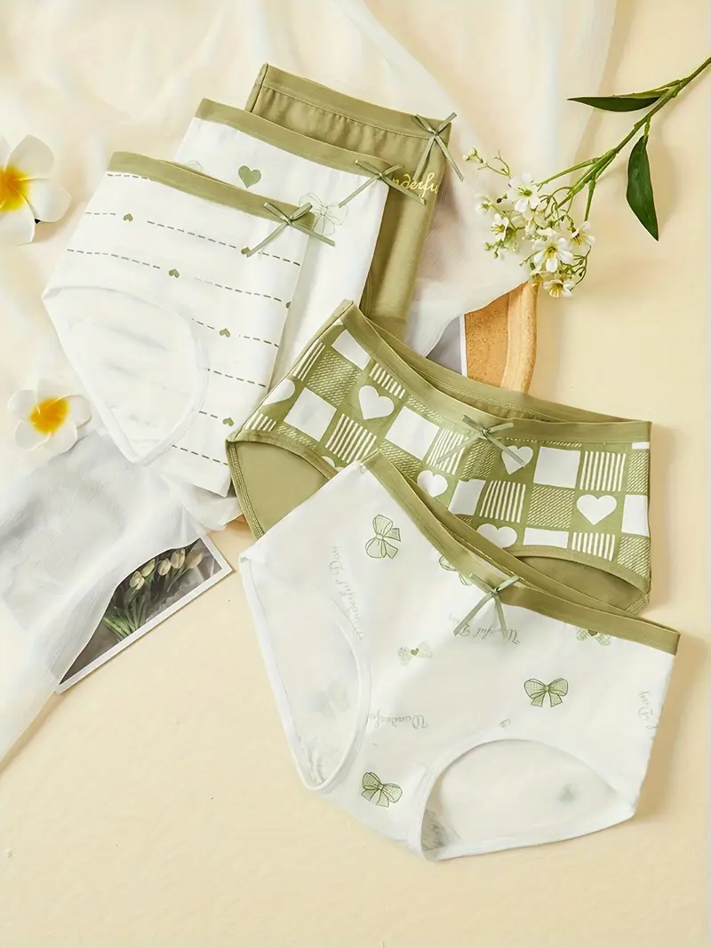 Bow Heart Print Briefs Comfy Cute Bow Tie Stretchy Panties Temu Canada