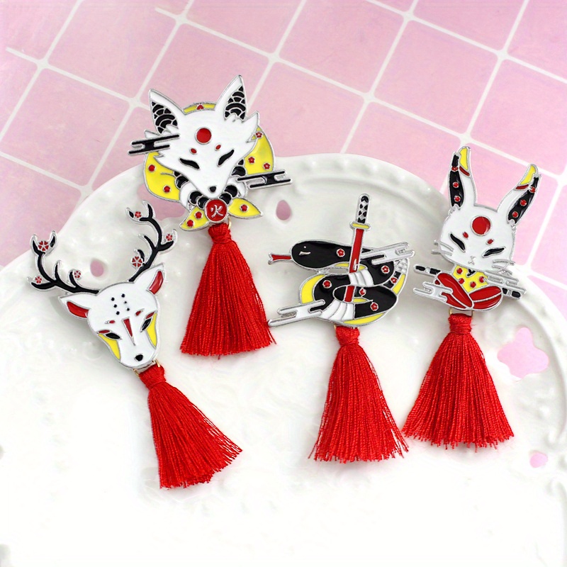 Cute Enamel Lapel Pin Enamel Deer Fox Rabbit Snake Tassel - Temu Australia