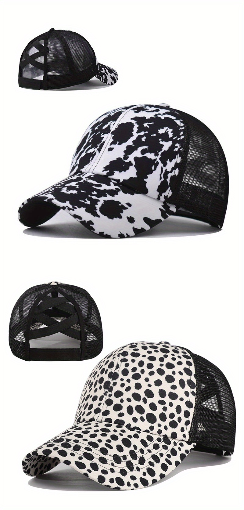 Hot Stamping Ponytail Trucker Hat Mesh Breathable Leopard - Temu ...
