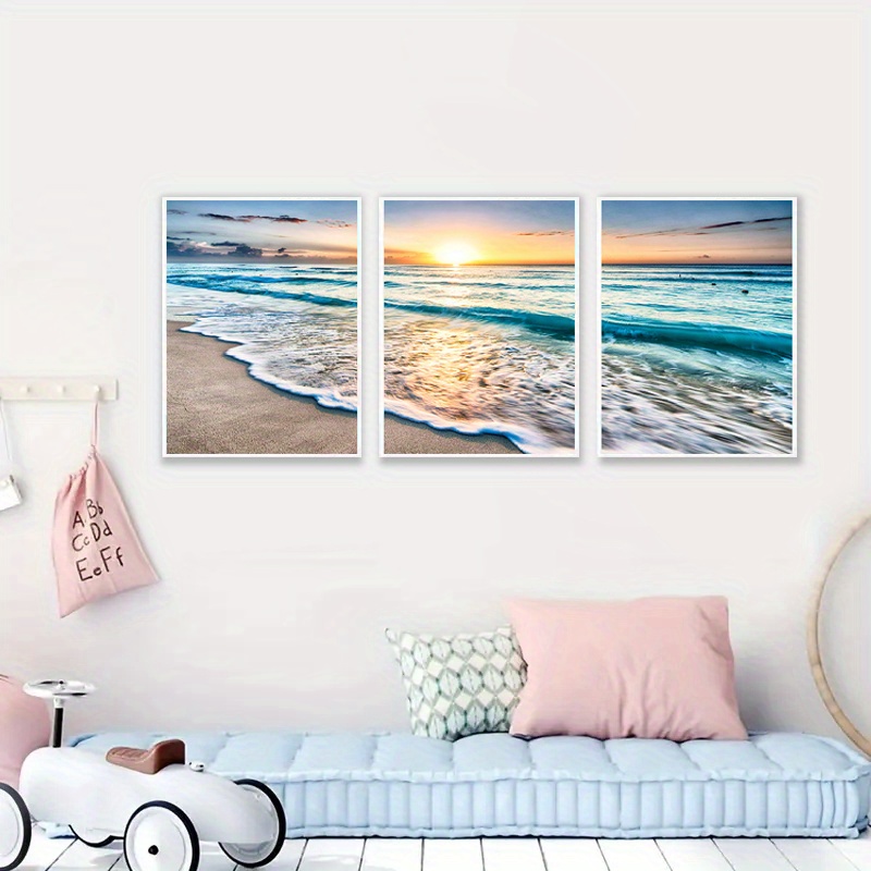 Romantic Beach Sunset Wall Art Posters Beach Sea Wave - Temu New Zealand
